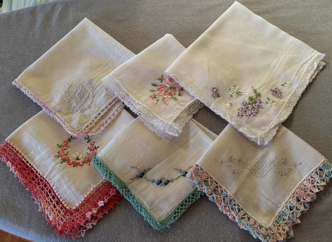 6 Charming Original Vintage Mid Century Hankies Handkerchiefs Hanky ...