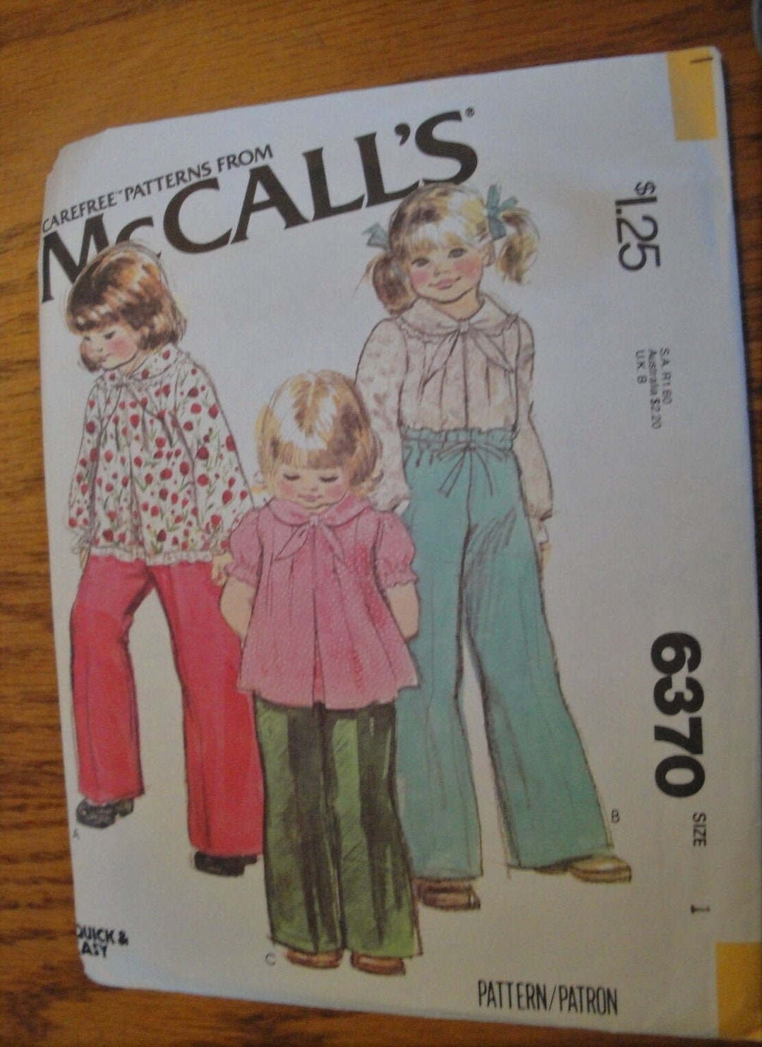 Cute Original Vintage 70s Mccall's Toddler's Top & Pants Pattern 6993 ...
