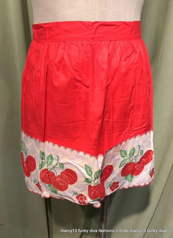 Sweet Original Vintage Red White Cotton Half Apron With Cherry | Etsy