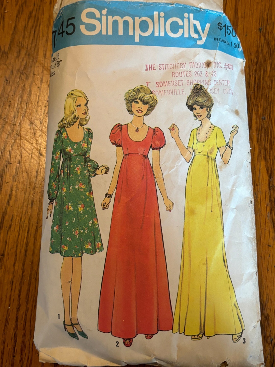 Original Vintage 1975 Simplicity Empire Waist Dress Pattern 7245 Miss ...