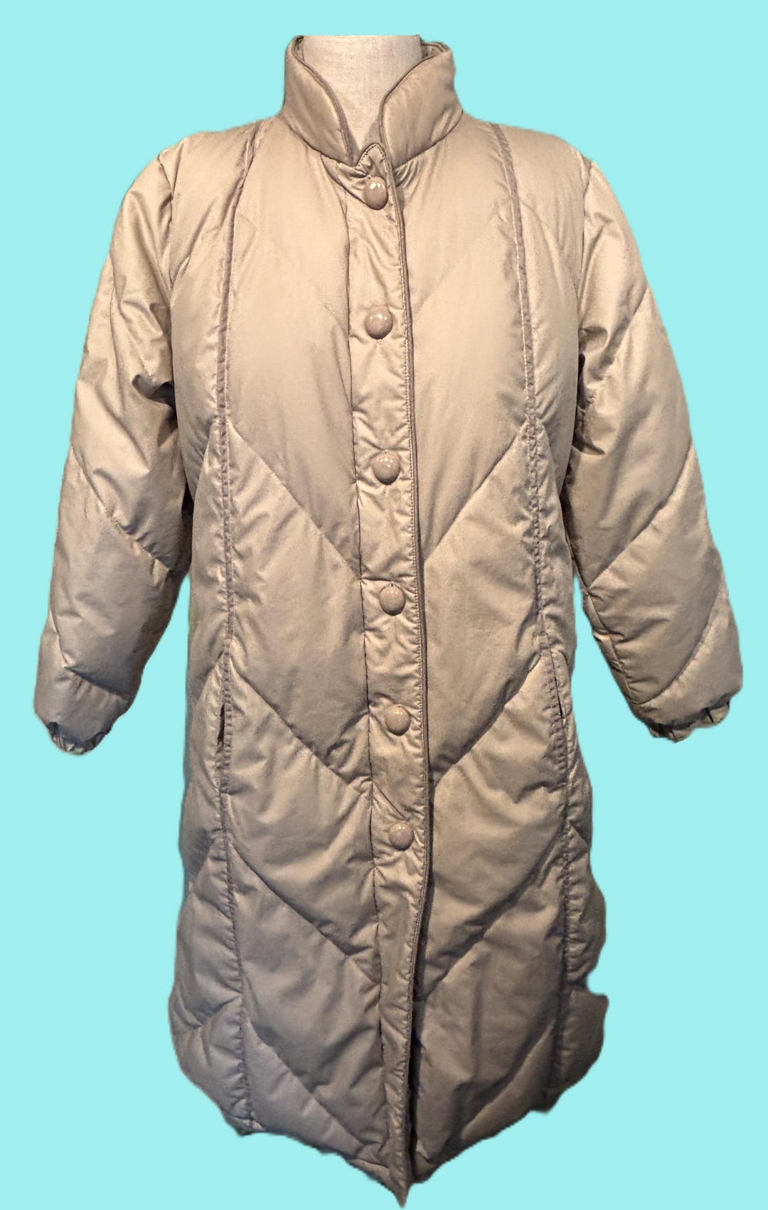 Cozy Original Vintage 80s Quotas Tan Quilted Down-filled Calf Length ...
