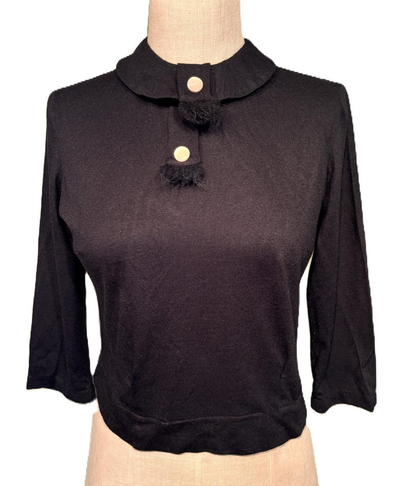 Charming Original Vintage Mid-century Black Orlon Wool Blend 3/4 Sleeve ...