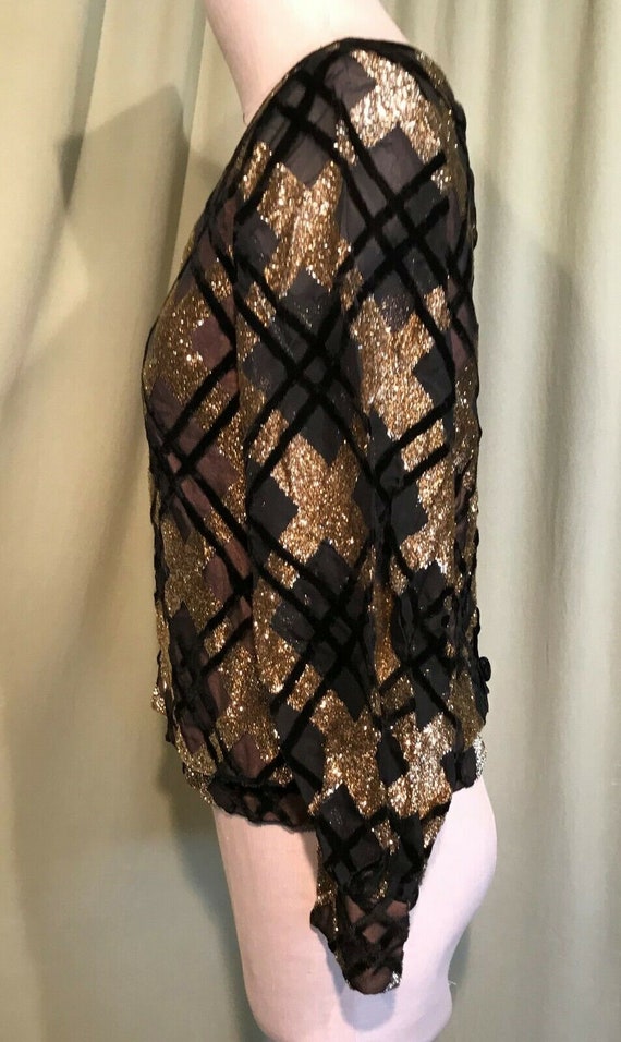 Chic Original Vintage 80s Velvet & Semi-sheer Black Blouson Chic Original Vintage 80s Velvet & Semi-sheer Black Blouson