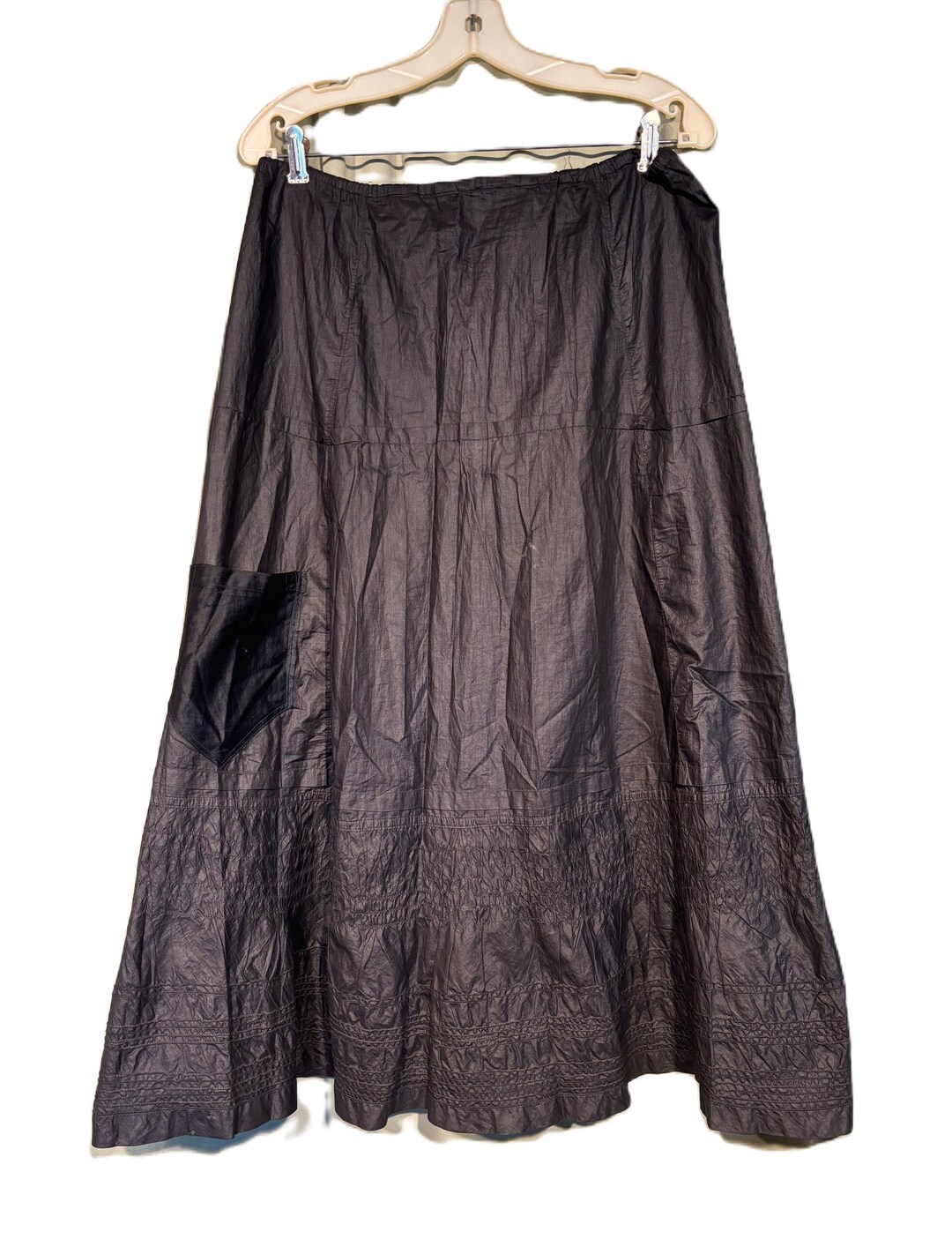 Antique Victorian Era Black Cotton Tiered Petticoat Slip W Pocket Waist ...