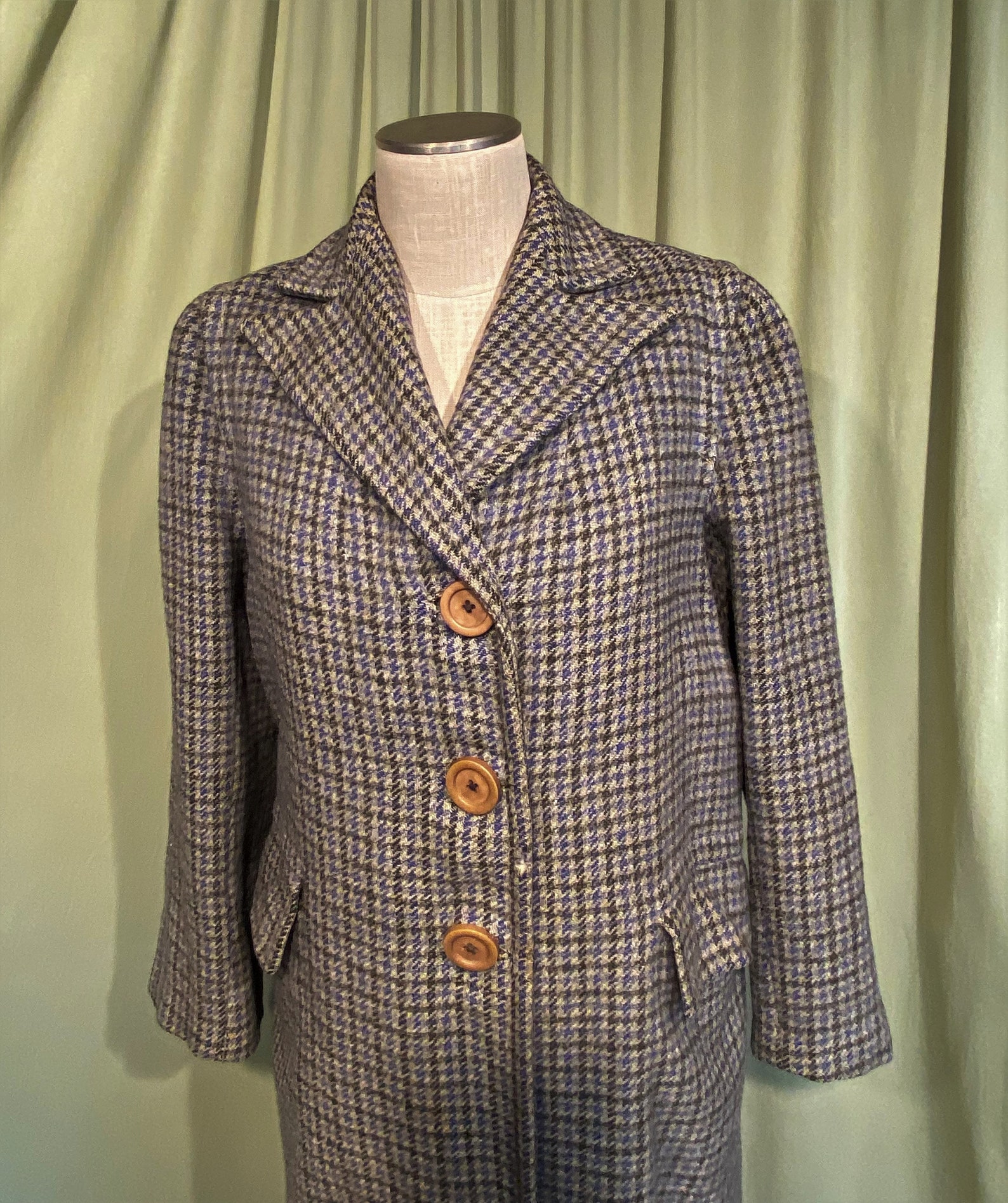 Sweet Original Vintage 60s Classic Gray Houndstooth Tweed Wool Blend ...