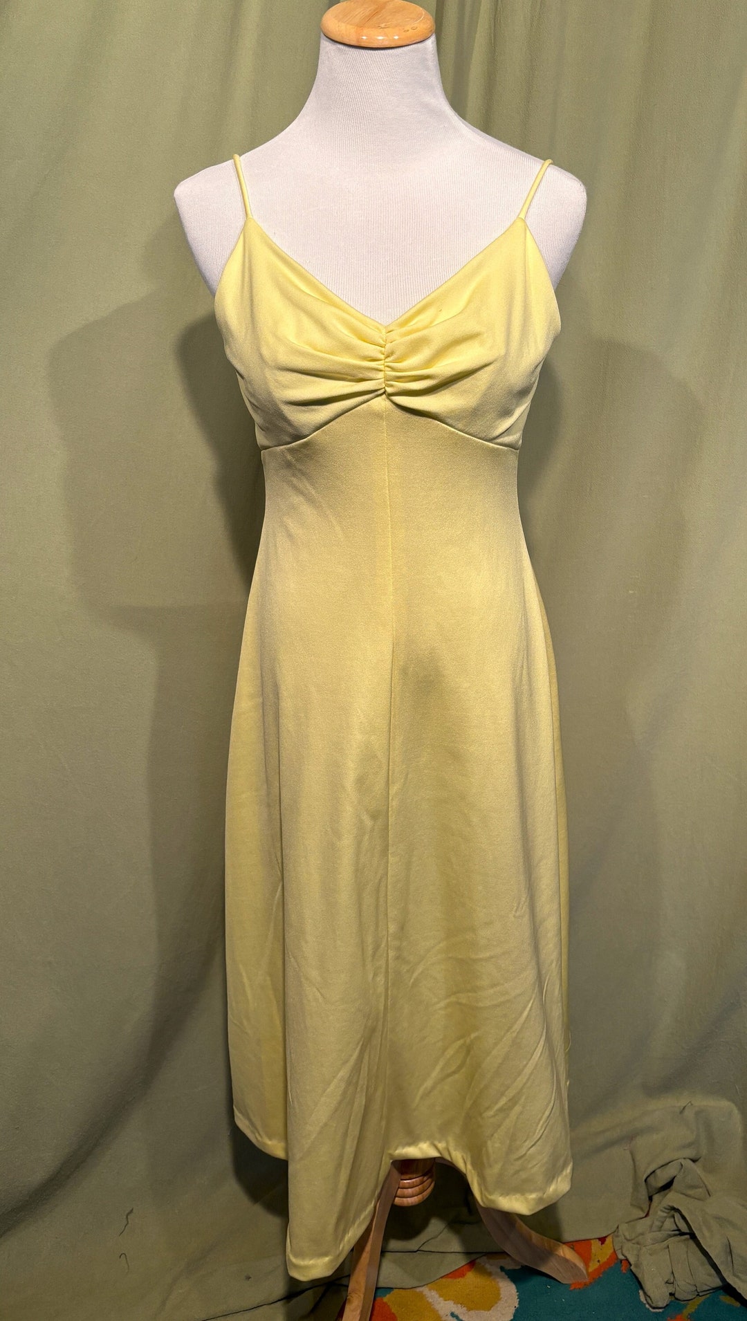 Sweet Original Vintage 70s Home Sewn Lemon Yellow Polyester Slip Dress ...