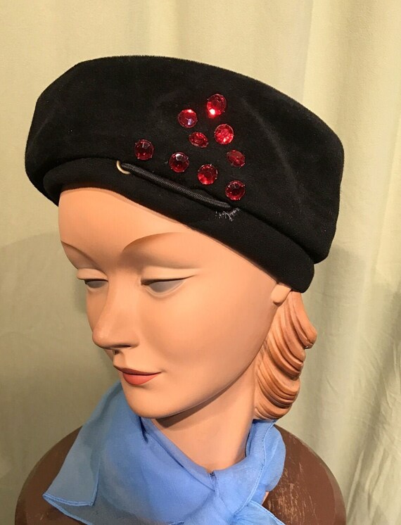 Fun Original Vintage Mid Century Black Peachbloom Vel… - Gem