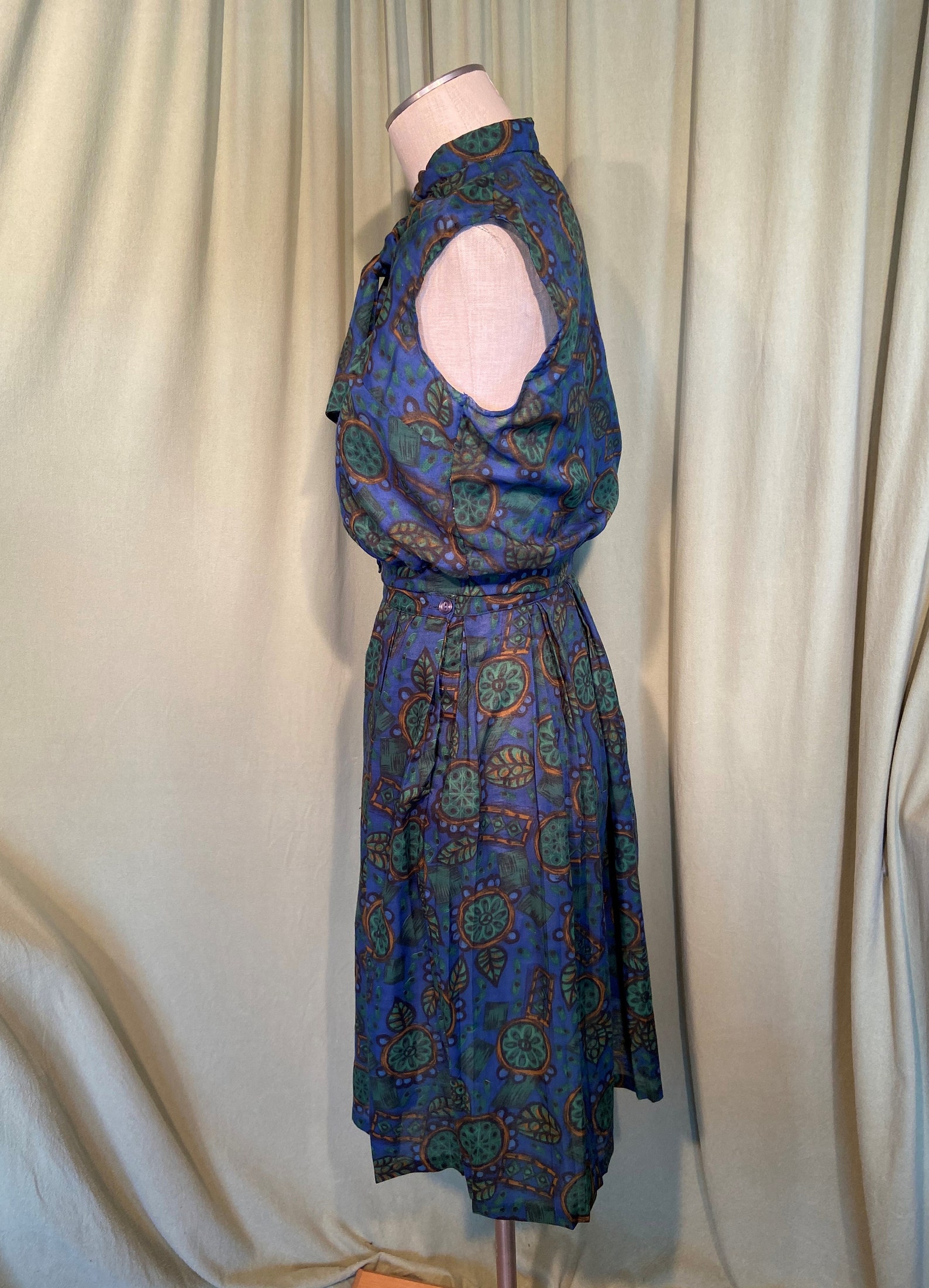 Fun Original Vintage 60s Blue Green Cotton Blend Blousy Middy | Etsy