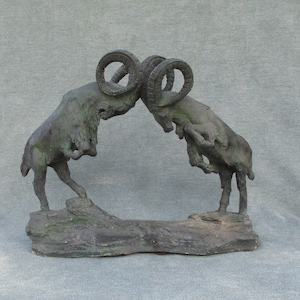 Vintage Austin Ram Statue 22 X 17" Heavy 25 Lb Figurine Rams Fighting ...