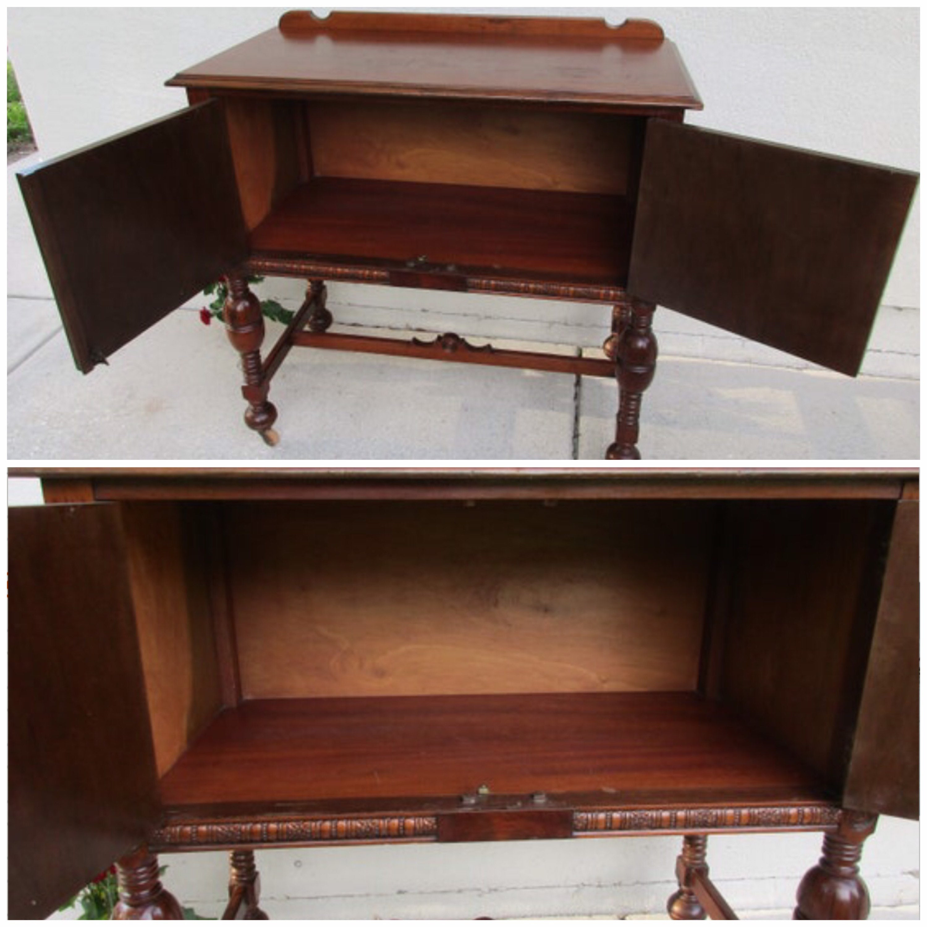 Antique Liquor Cabinet Wine Cellarette Fancy Carving Carve Vintage ...