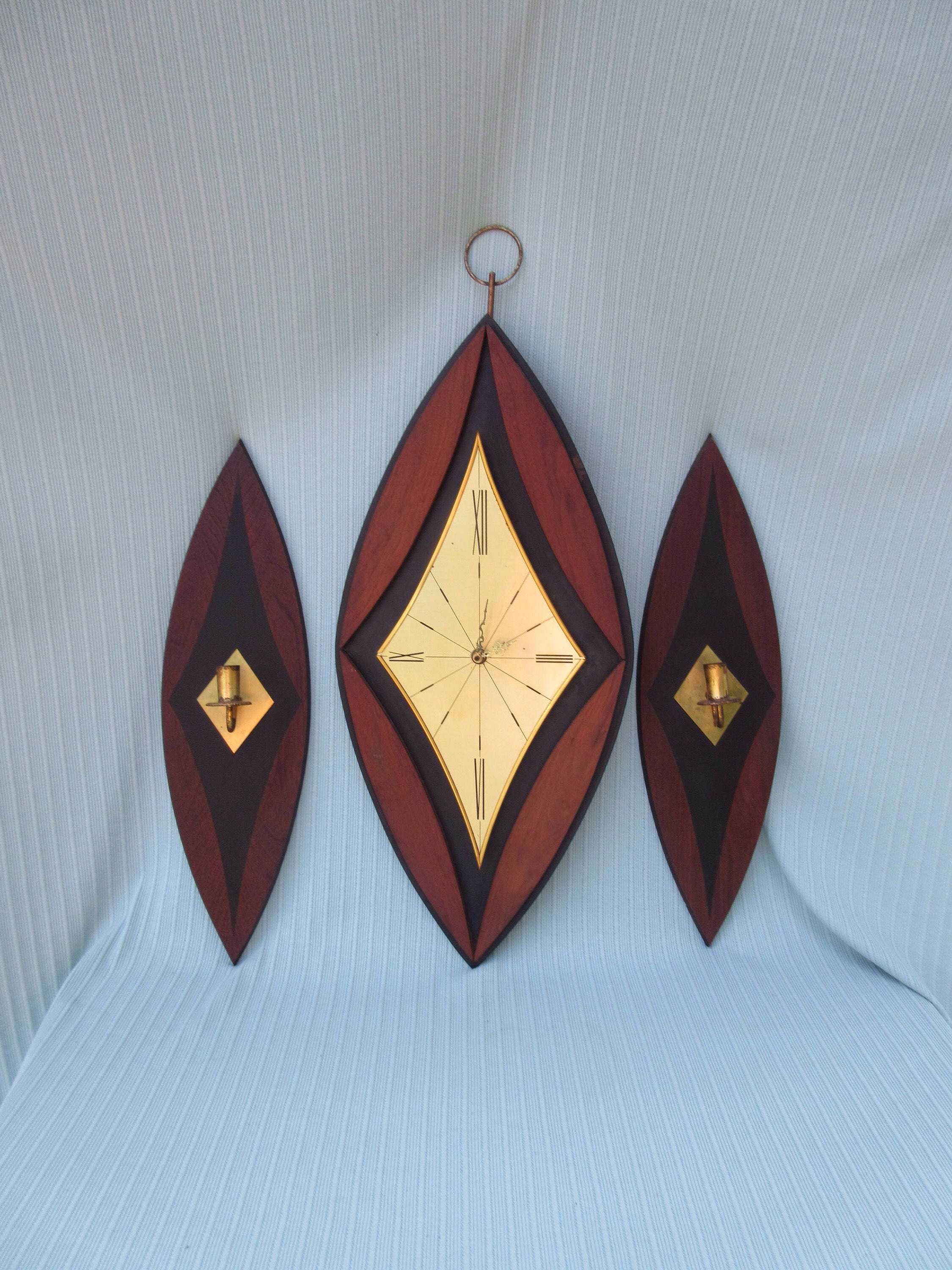 Clock & Sconces Matching Retro Vintage Danish Tall Brass Look | Etsy