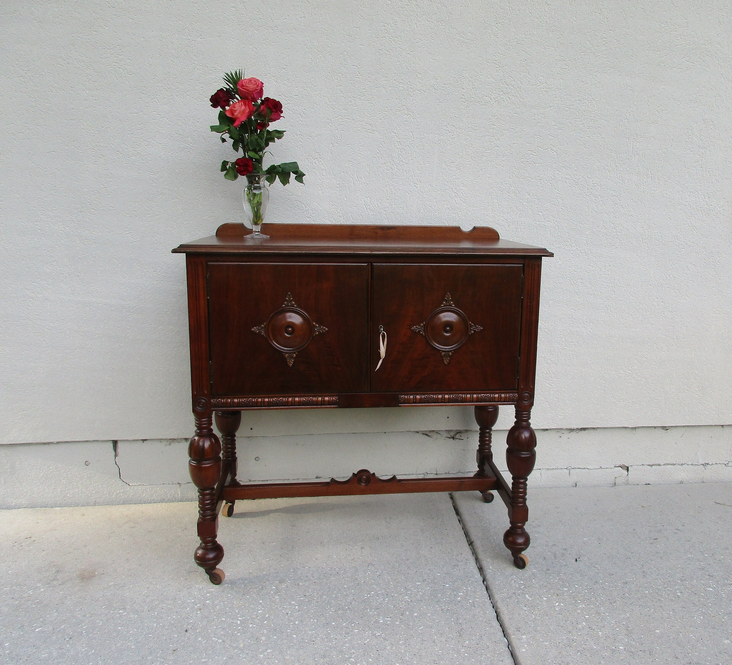 Antique Liquor Cabinet Wine Cellarette Fancy Carving Carve Vintage ...