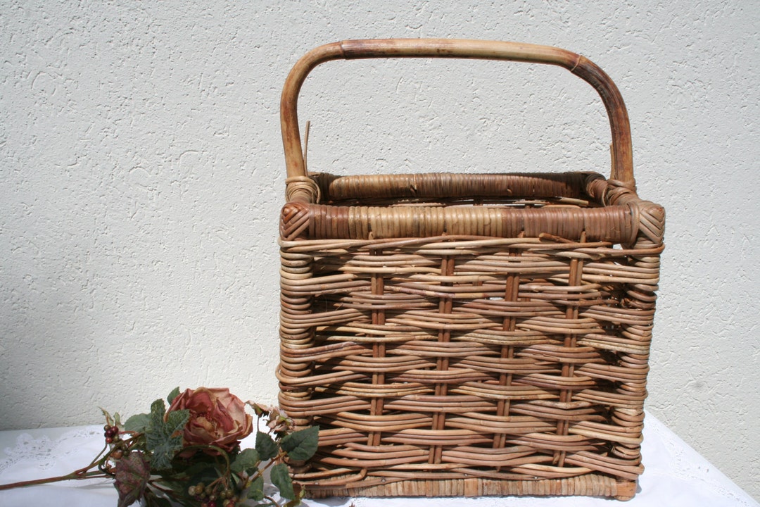 Wicker Basket Vintage Medium to Large Deep Square Rectangular Heavy ...