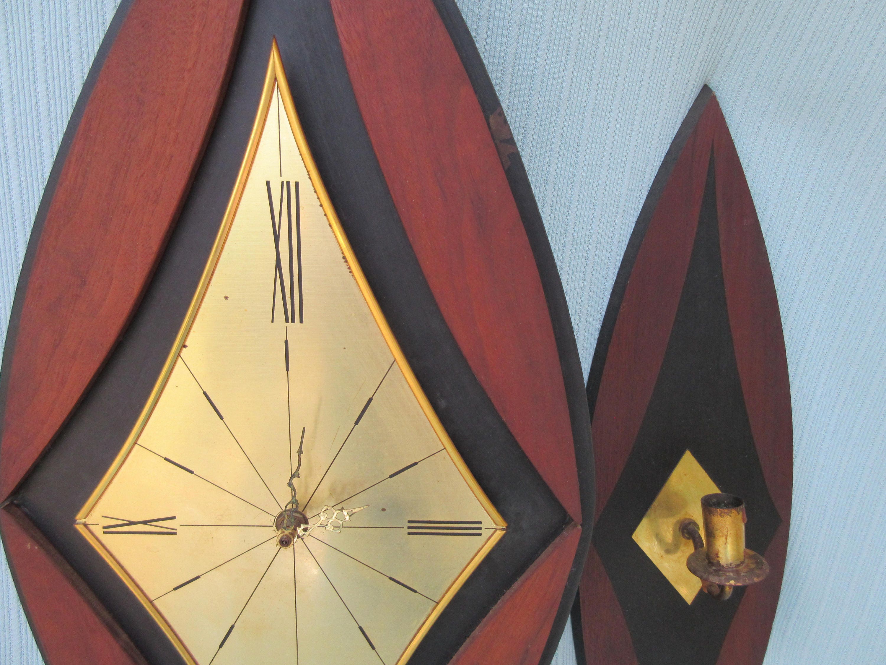 Clock & Sconces Matching Retro Vintage Danish Tall Brass Look | Etsy