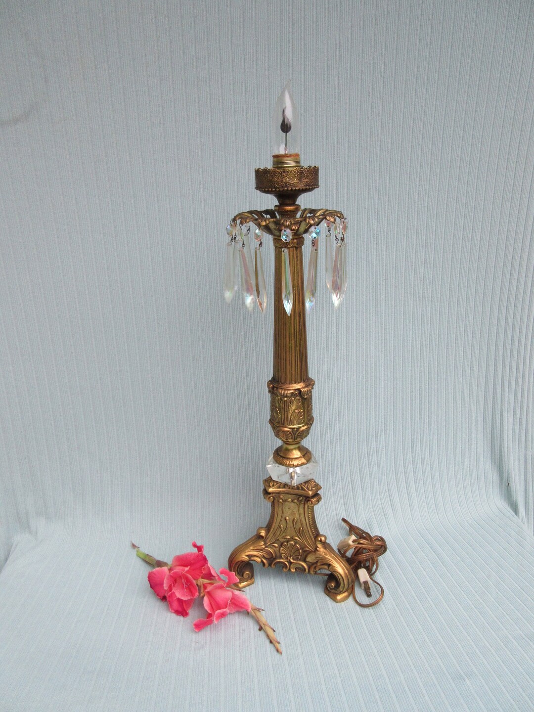 Antique Lamp Vintage Heavy Fancy Ornate Tall Metal Electric Table Lamp ...