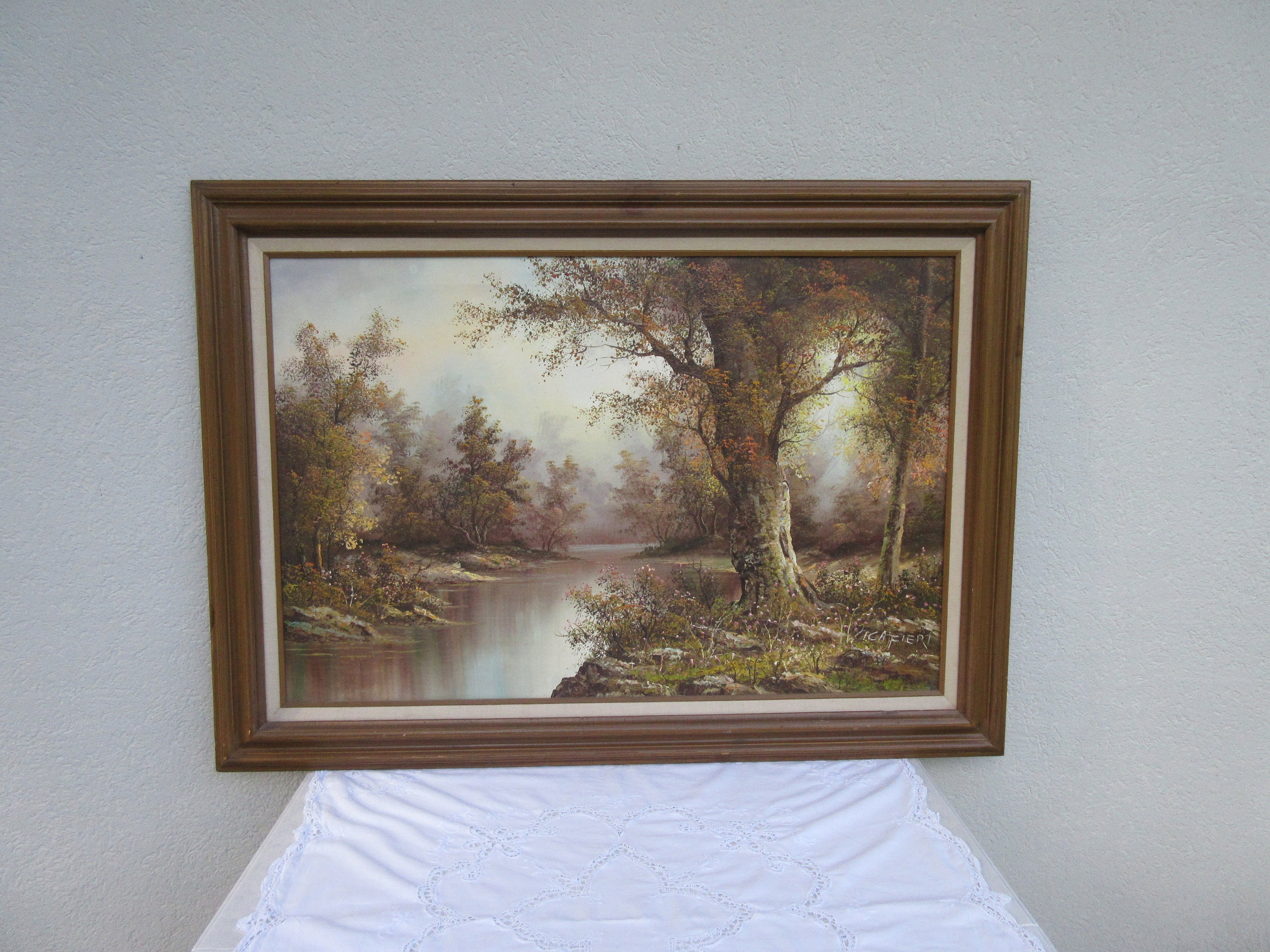 Painting Signed Trees River 43 X 31 Vintage Large Picture by I Cafieri ...