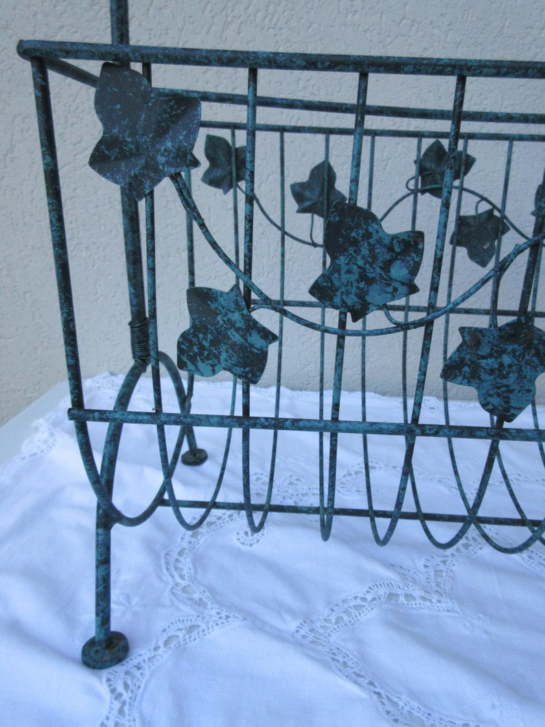 Magazine Rack Metal Basket Holder Stand Vintage Large Green & | Etsy