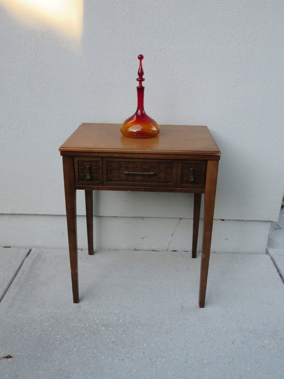 Vintage Sewing Machine Cabinet Mid Century Modern Retro Style Small Side Table Hall Table Bedside Foyer Sofa Table Drawer Woven Design Front Etsy UK