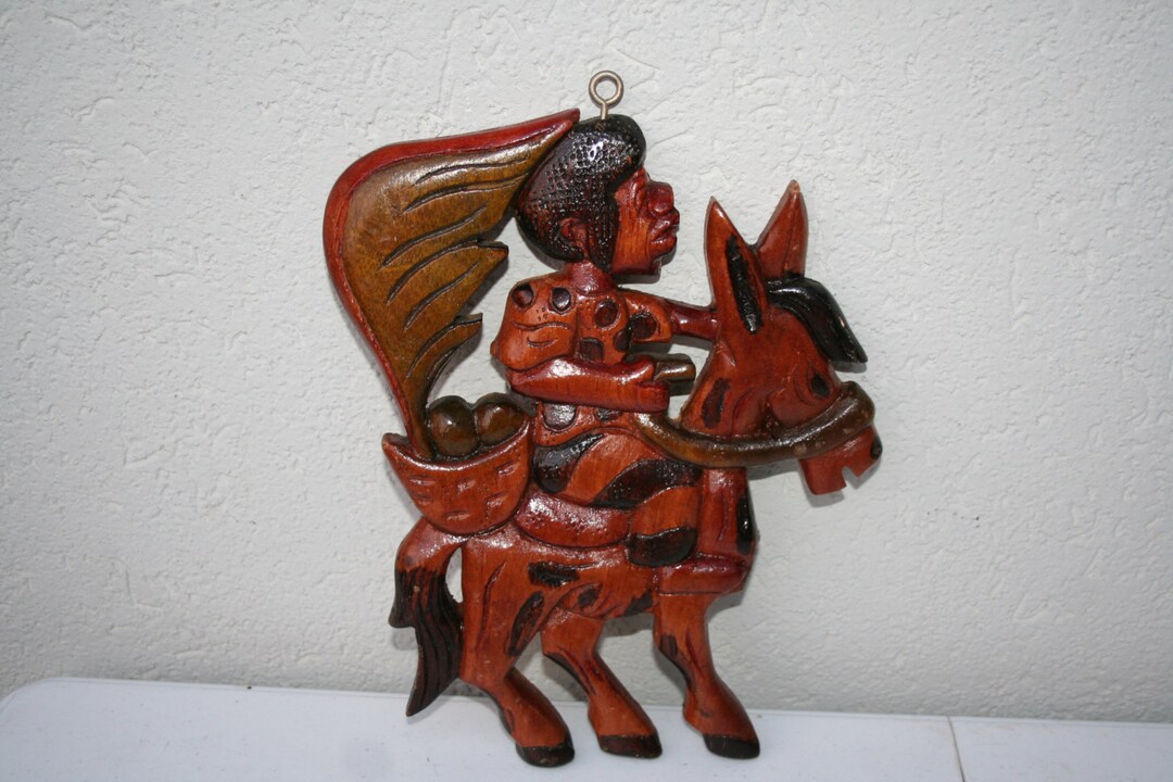 Donkey Mule Vintage Hand Carved Wood Sculpture With Rider Man Wall ...