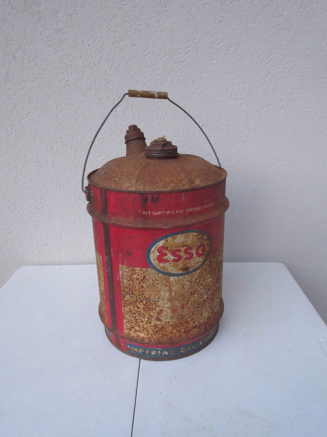 Gas Can Vintage Esso Imperial Oil Limited Metal Automotive With Handle ...