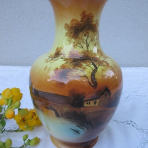Noritake Morimura Art Deco Hand Painted Vase MCM Color Design Orange ...