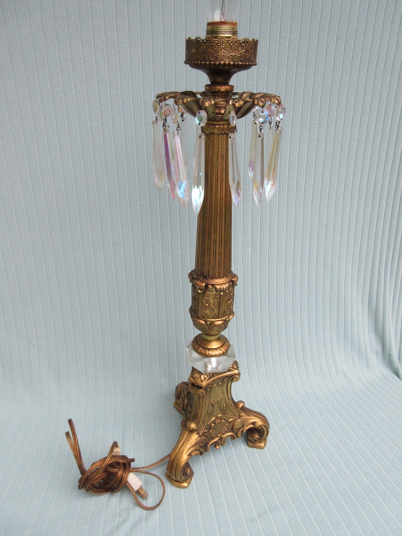 Antique Lamp Vintage Heavy Fancy Ornate Tall Metal Electric Table Lamp ...