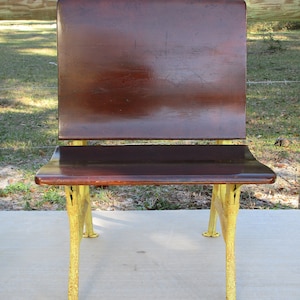 Antique Old School Desk Bench Seat Wood Seat & Desk Top on Sturdy Metal ...
