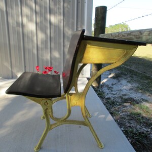 Antique Old School Desk Bench Seat Wood Seat & Desk Top on Sturdy Metal ...