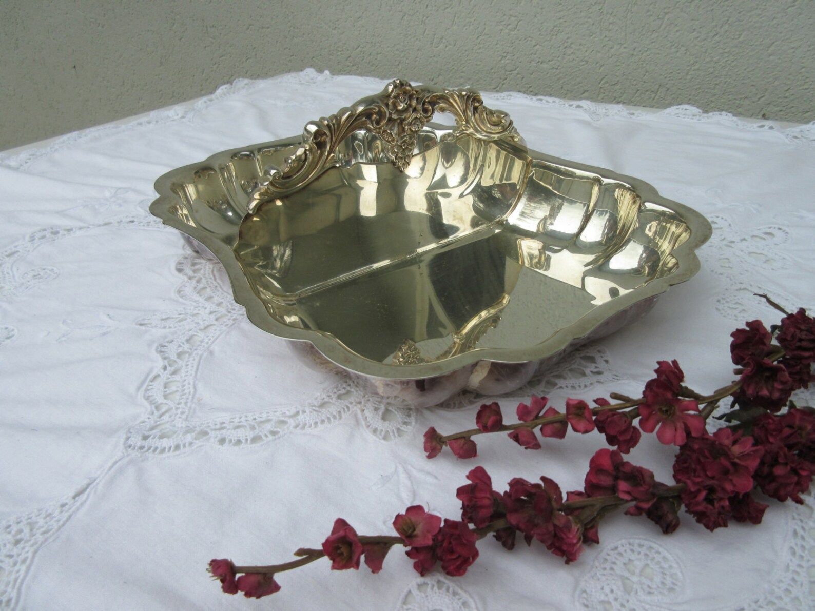 Serving Dish Tray Silver Plate Vintage Ornate Fancy Heavy Oval ...