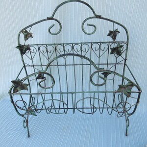 Magazine Rack Metal Fancy Basket Stand Vintage Beautiful Large Green ...