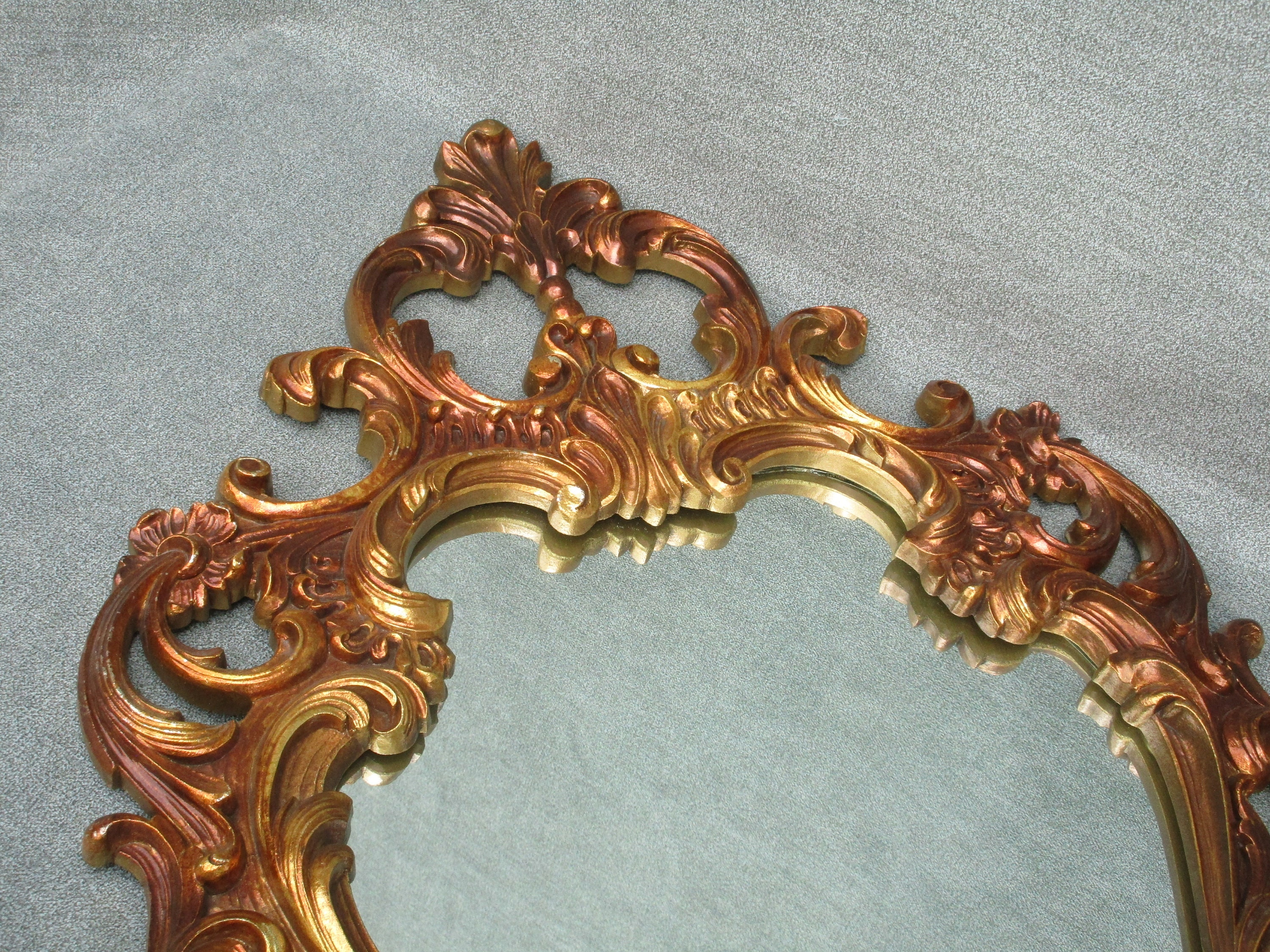 Fancy Mirror 35" Vintage Heavy Syroco Hollywood Regency Shiny Gold ...
