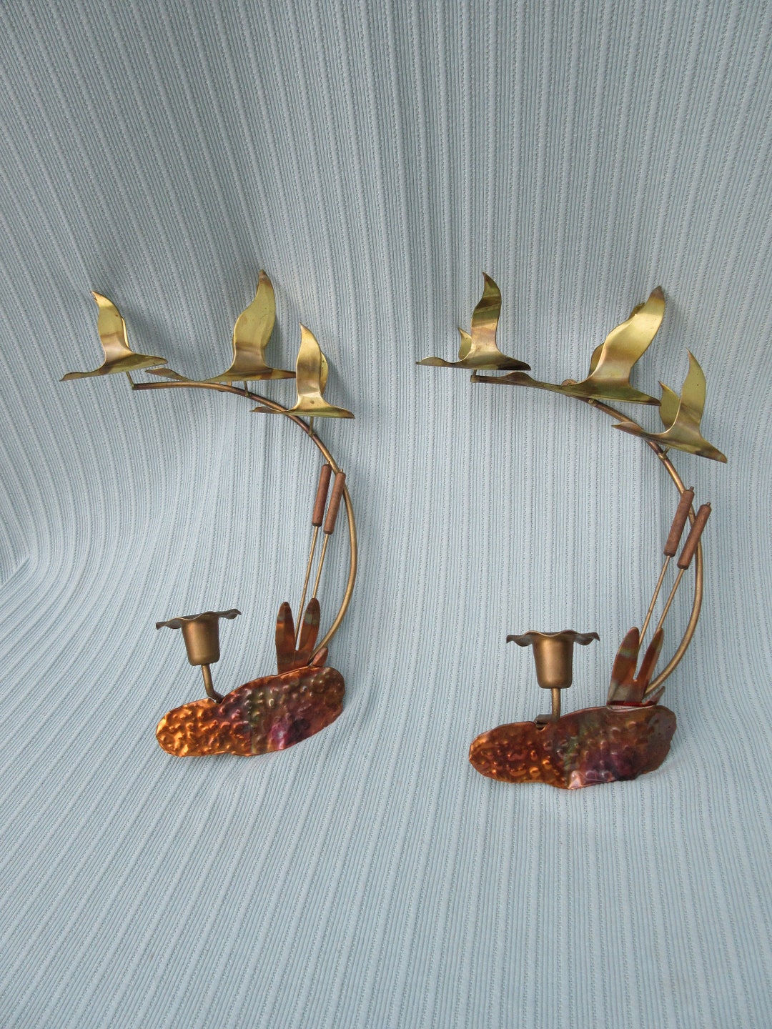 Sconces Candle Holders Duck Cat Tails Vintage Pair Brass Copper Wall ...