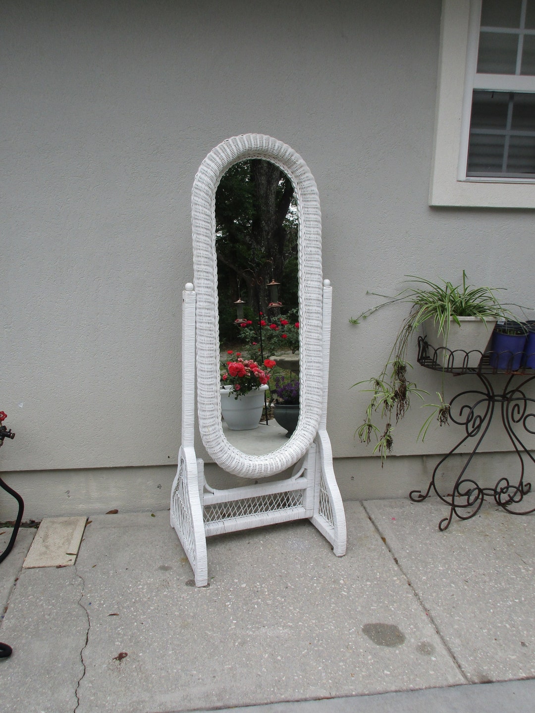 Vintage Large White Wicker Mirror Full Length Mirror Wicker Furniture ...