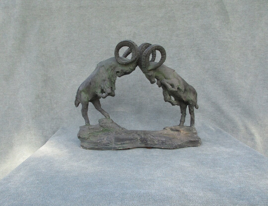 Vintage Austin Ram Statue 22 X 17" Heavy 25 Lb Figurine Rams Fighting ...