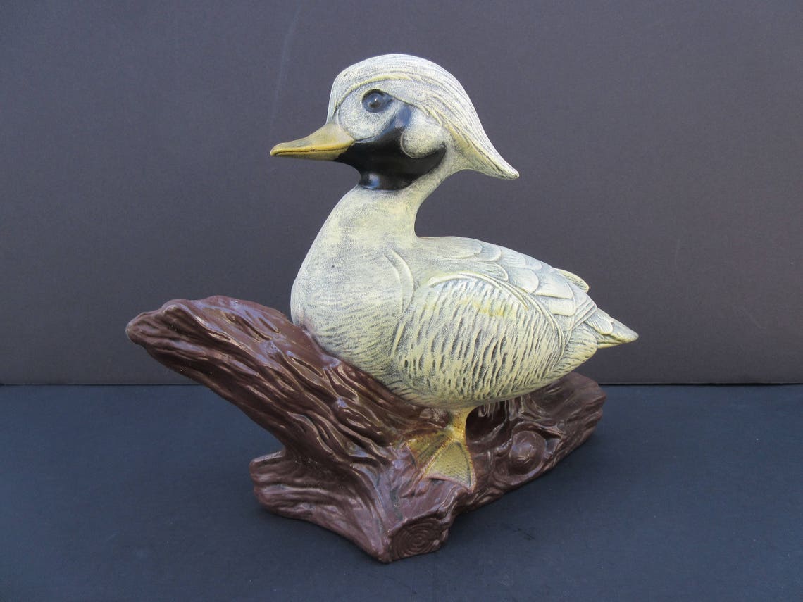 Duck Figurine Statue Very Nicely Done Vintage Duckling on a Log Matte ...