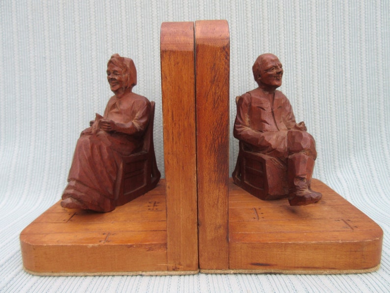 Book Ends Vintage Old Man & Woman Bookends Medium Dark Rich | Etsy