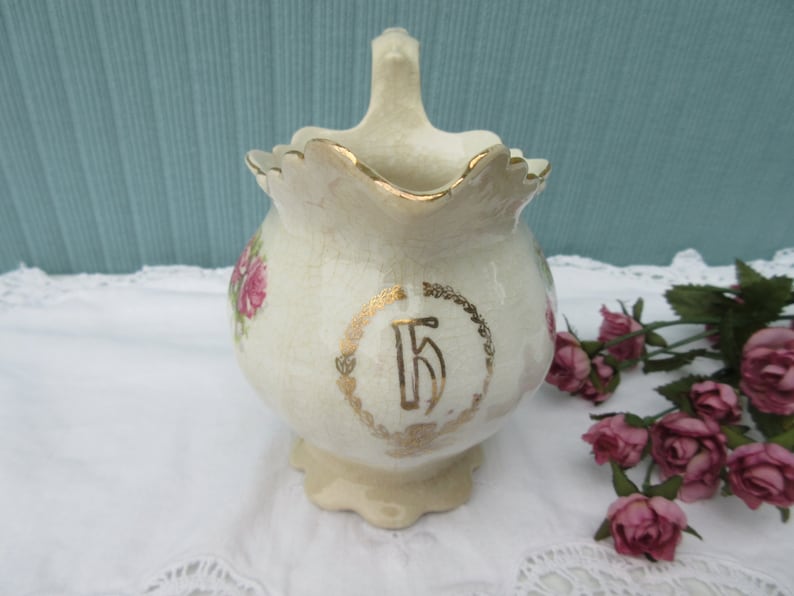 Antique Vintage Small Pitcher Pink Roses Gold Designs Creamer | Etsy