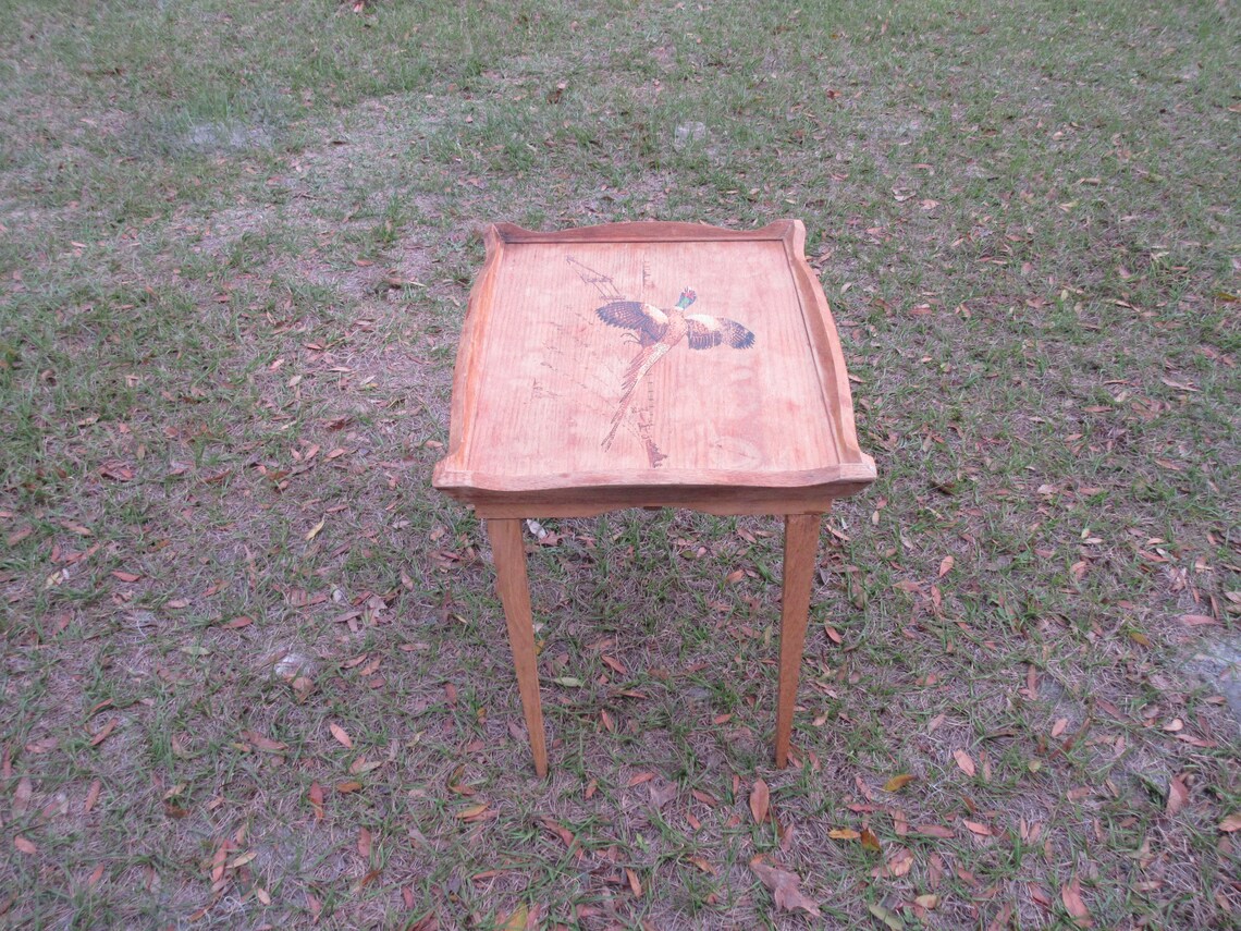 Old Wood Tray Folding Side Table Pheasant Duck Goose Vintage Man Cave ...
