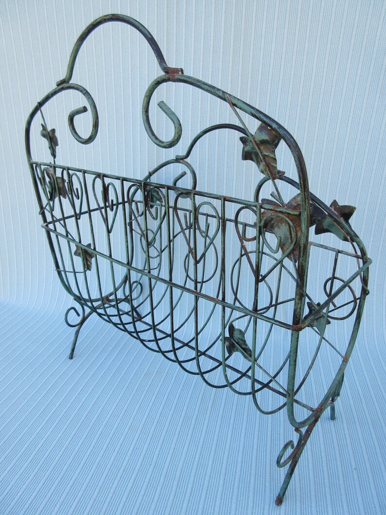 Magazine rack metal fancy basket stand Vintage Beautiful large | Etsy