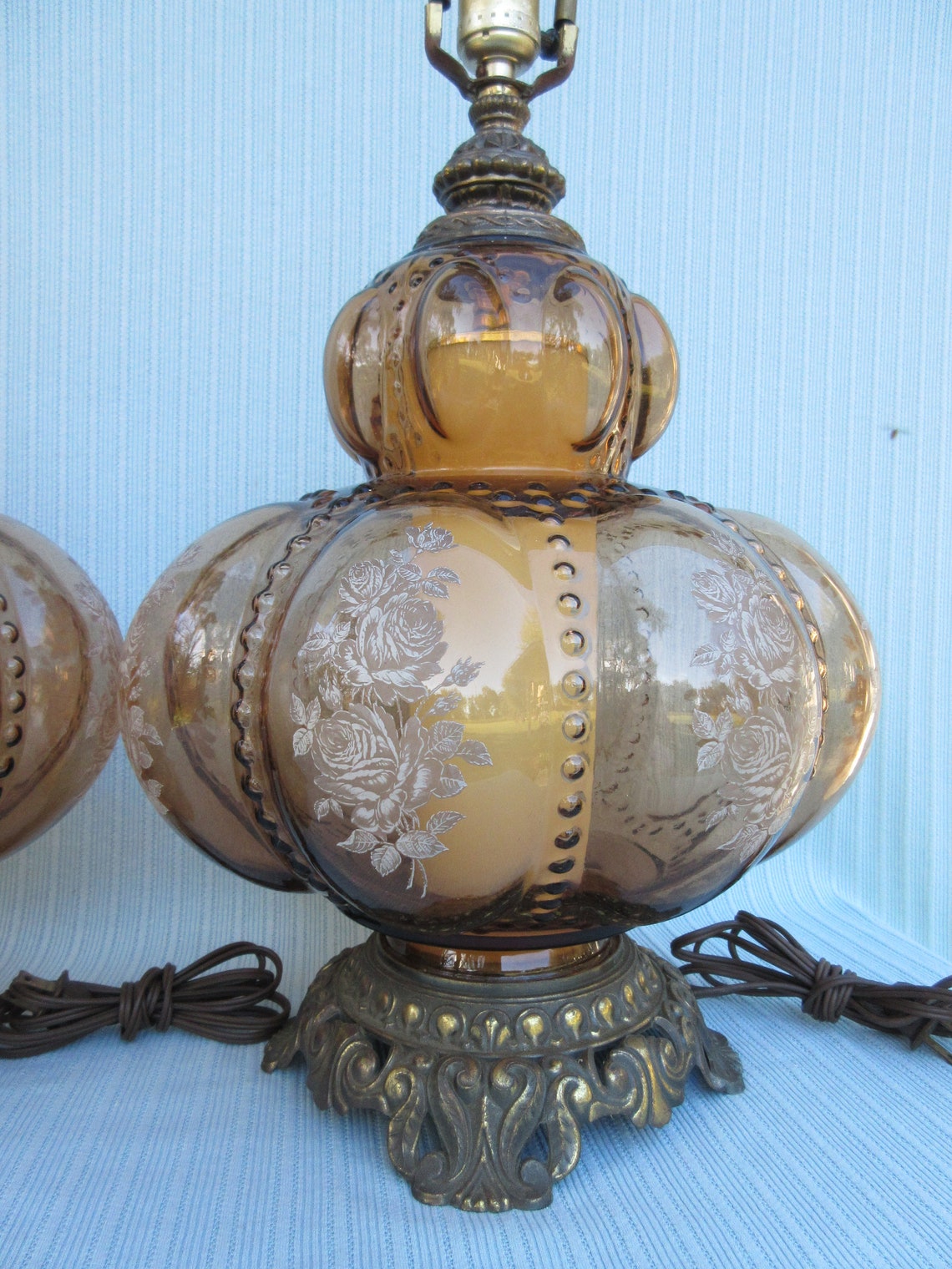Lamps table lamp Pair of vintage fancy ornate glass brass | Etsy