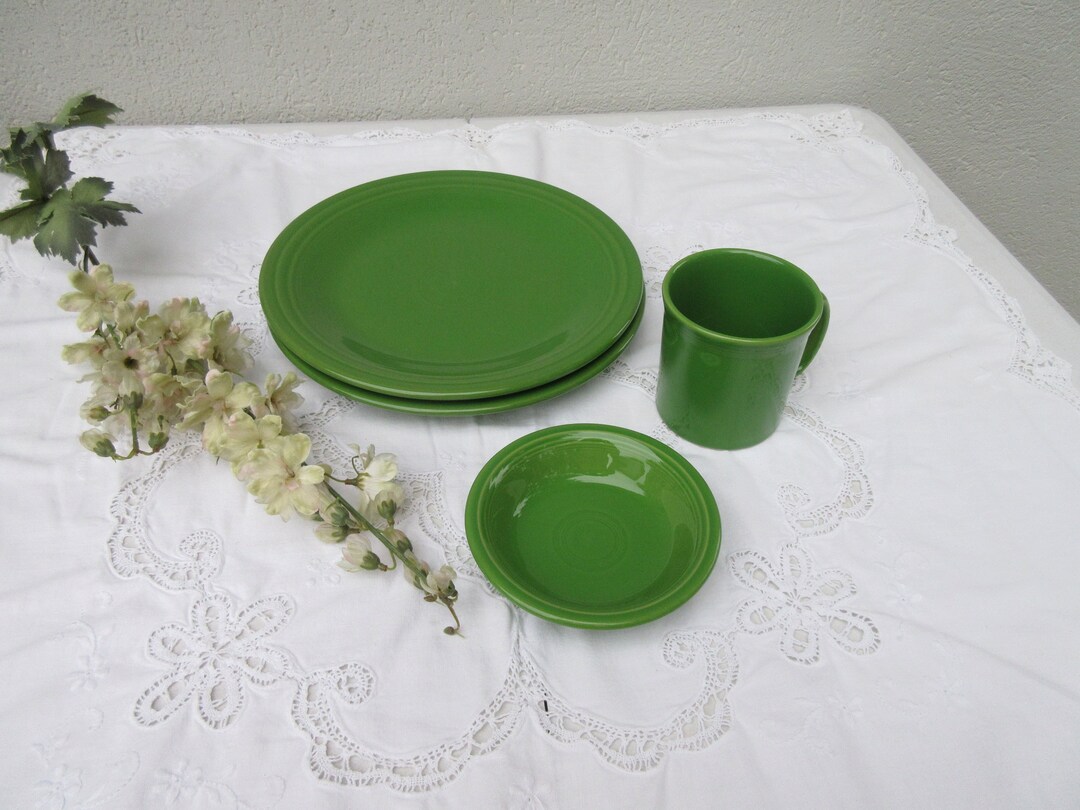 Fiesta Ware Green Four Pieces Two Large 10.5" Dinner Plates One Coffee ...