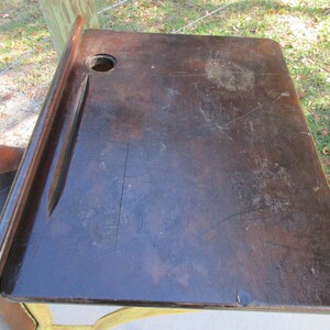 Antique Old School Desk Bench Seat Wood Seat & Desk Top on Sturdy Metal ...