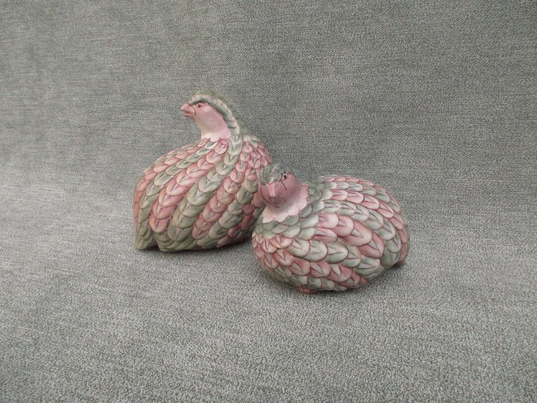 Partridge Quail Pair Bird Birds Set of Two Pink and Green Vintage ...