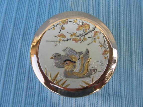 Chokin trinket box w real silver & gold Vintage white… - Gem