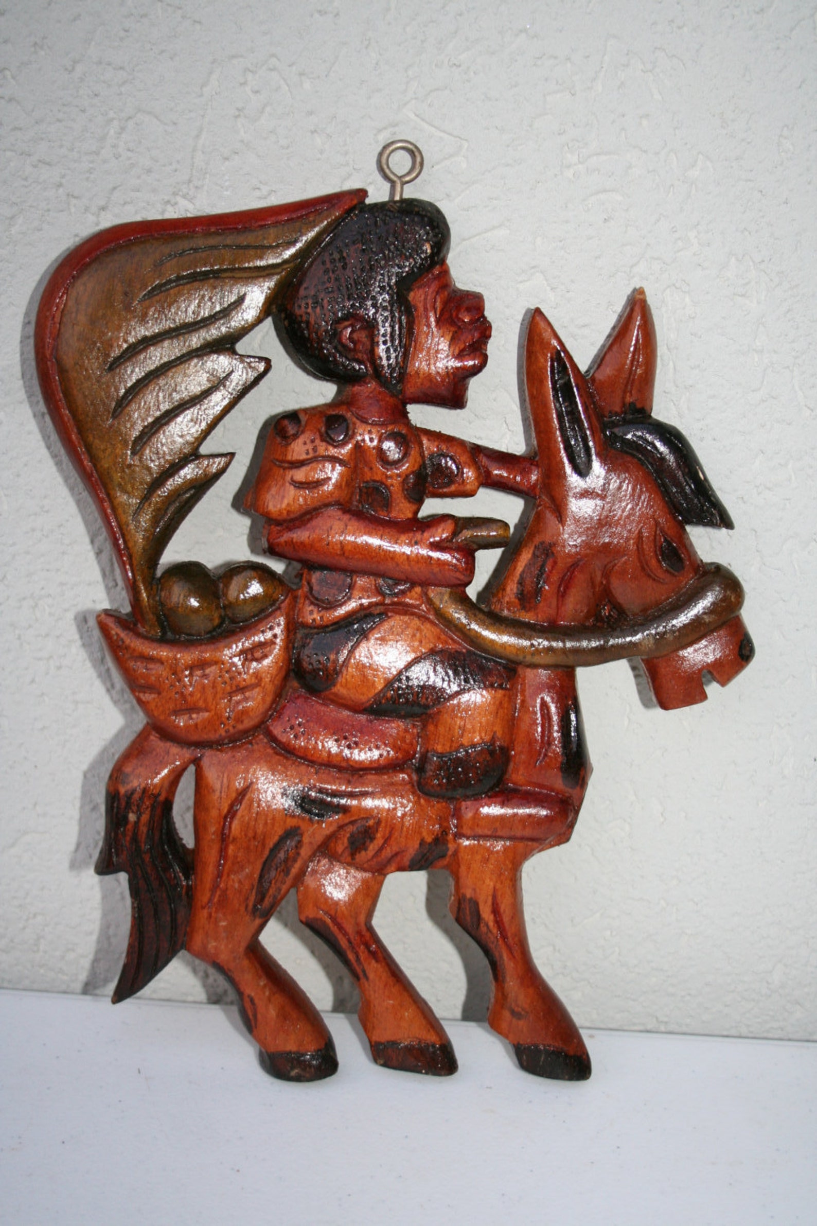 Donkey Mule Vintage Hand Carved Wood Sculpture With Rider Man - Etsy
