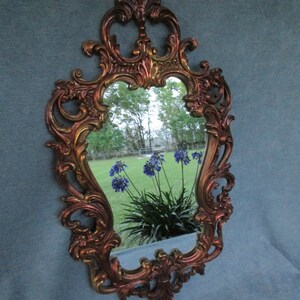 Fancy Mirror 35" Vintage Heavy Syroco Hollywood Regency Shiny Gold ...
