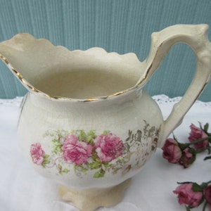 Antique Vintage Small Pitcher Pink Roses Gold Designs Creamer Cream ...