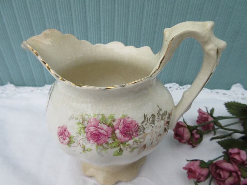 Antique Vintage Small Pitcher Pink Roses Gold Designs Creamer - Etsy
