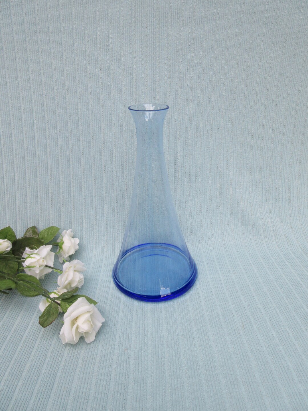 Blue Vase Clear Glass Beaker Shape Vintage 9" Tall Flower Floral ...