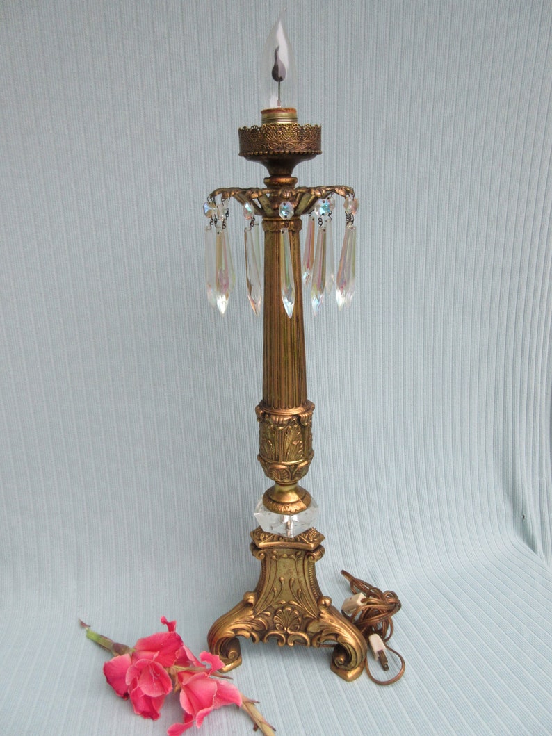 Antique Lamp Vintage Heavy Fancy Ornate Tall Metal Electric Table Lamp ...